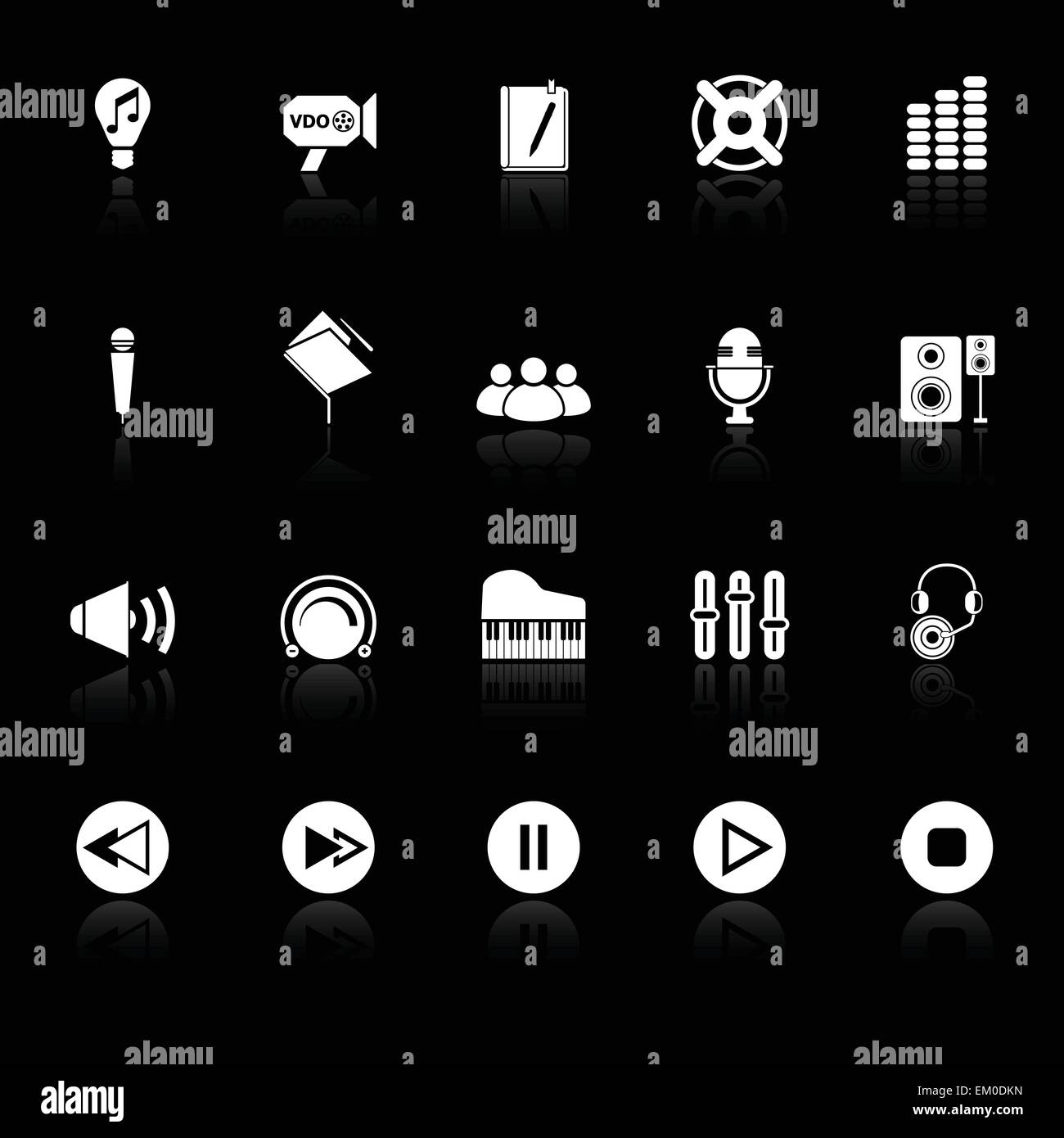 Music icons with reflect on black background, stock vector Stock Vector ...