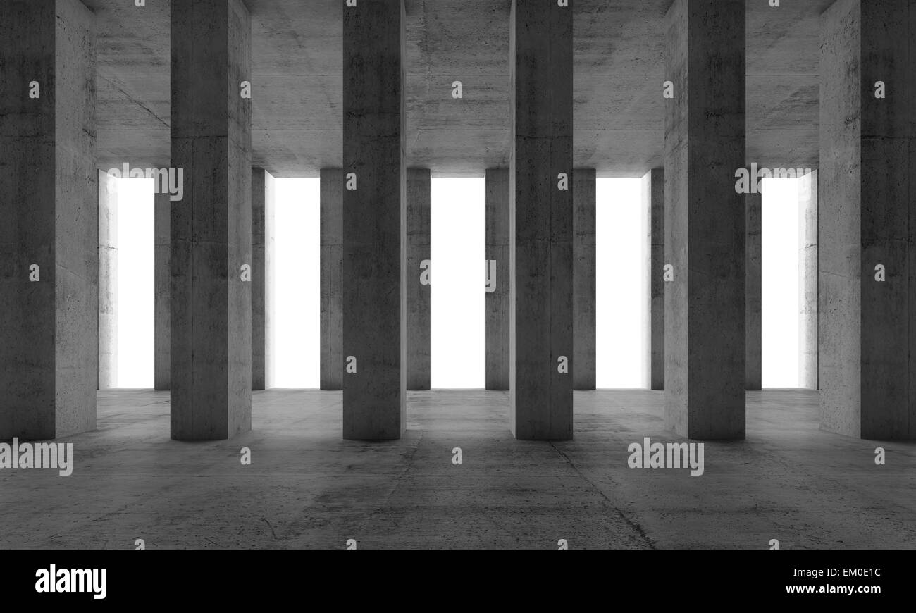 Abstract architecture background, empty interior with concrete columns ...