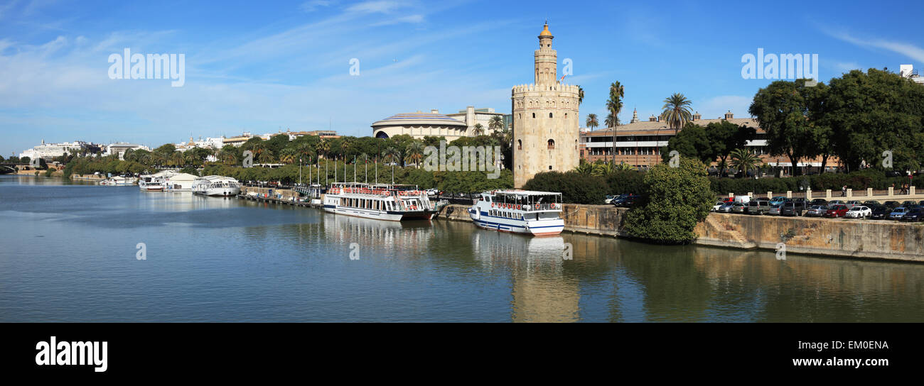 Tour Boats Along The Guadalquivir River; Seville Spain Stock Photo - Alamy