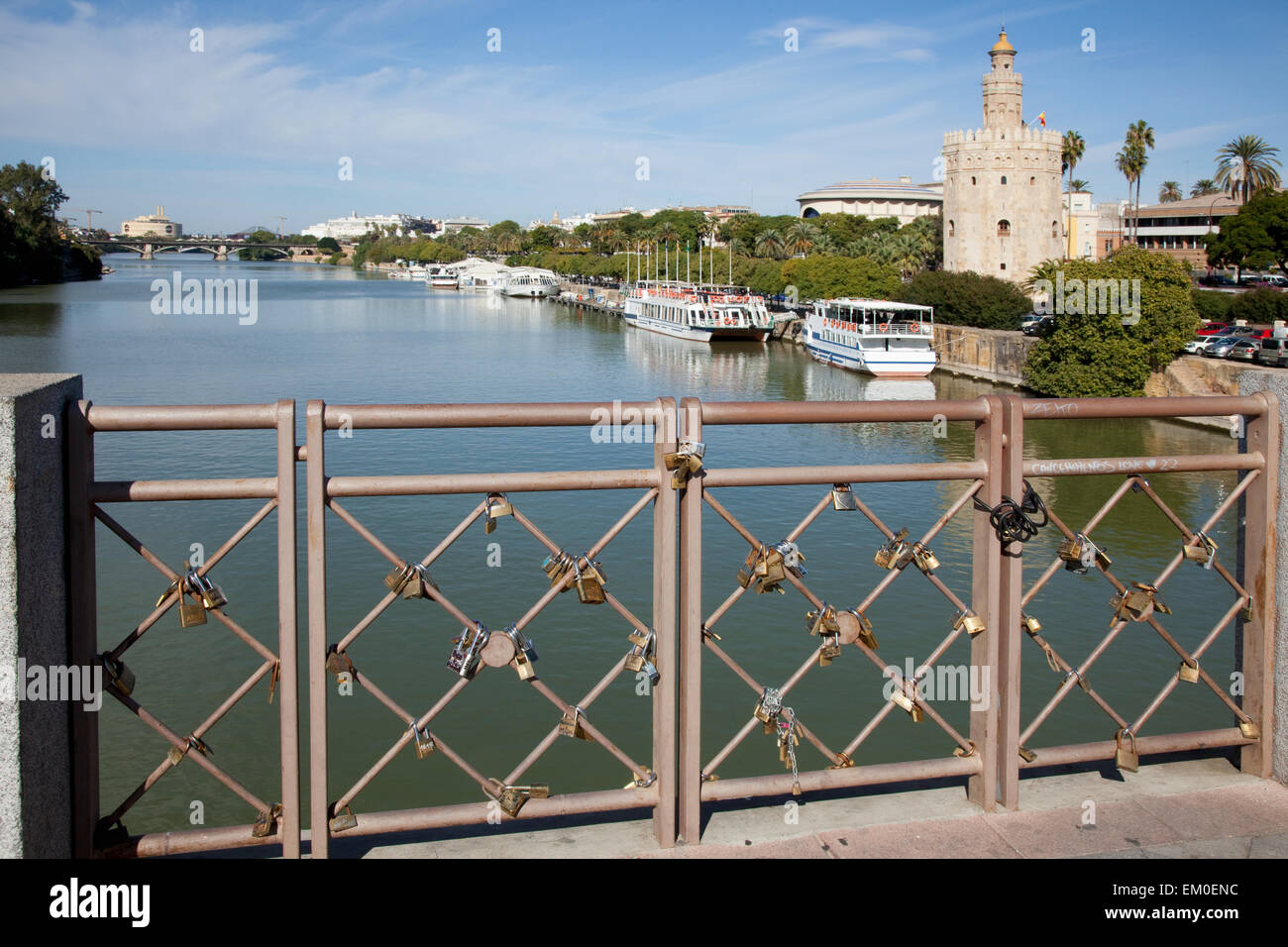 Tour Boats Along The Guadalquivir River; Seville Spain Stock Photo - Alamy