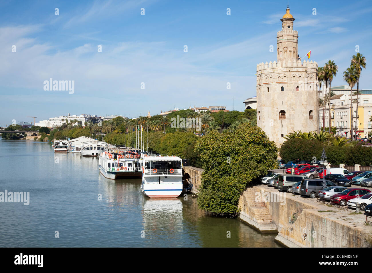Tour Boats Along The Guadalquivir River; Seville Spain Stock Photo - Alamy