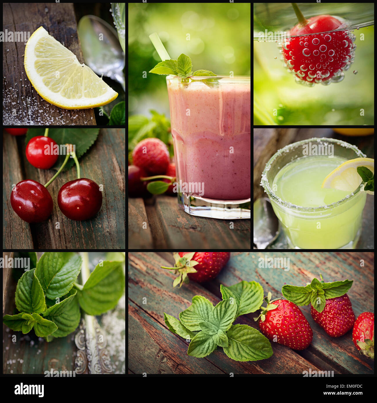 Fruit drinks collage Stock Photo - Alamy