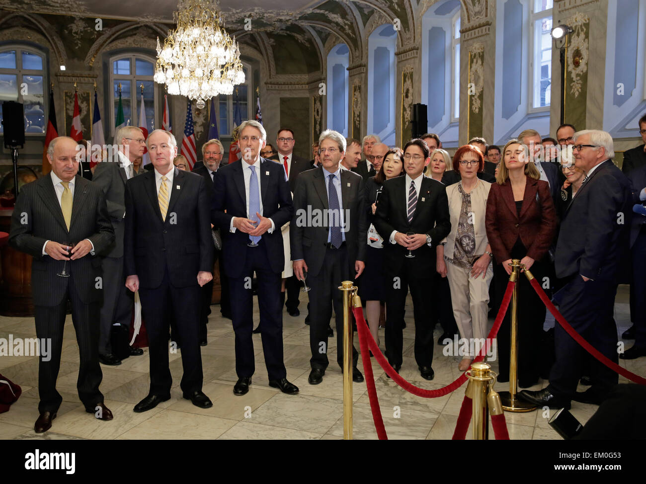 A handout photo provided by the German Foreign Office on 14 April 2015 ...