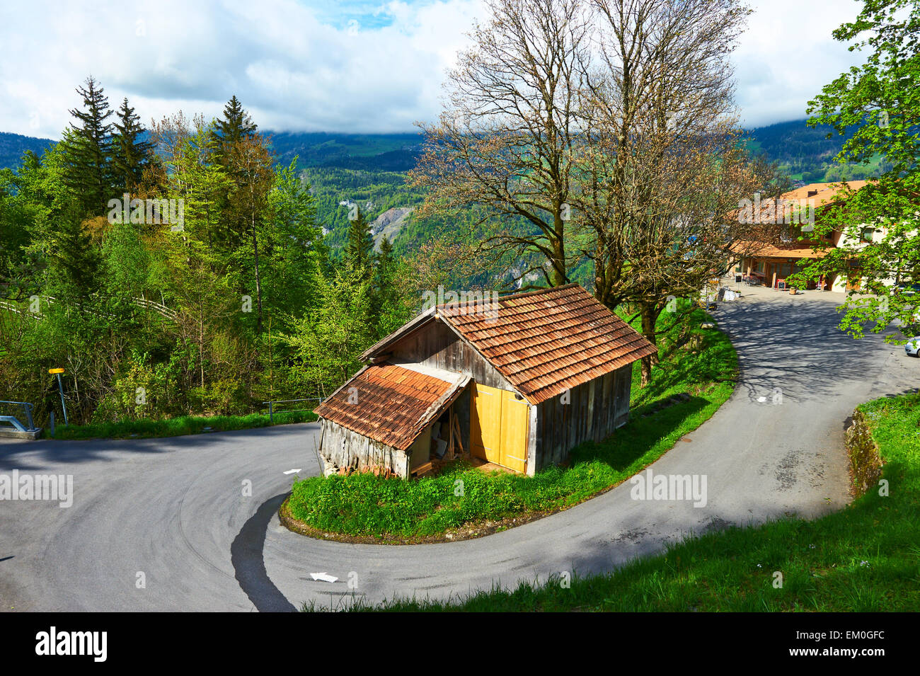 Swiss chalet at Alps Stock Photo - Alamy