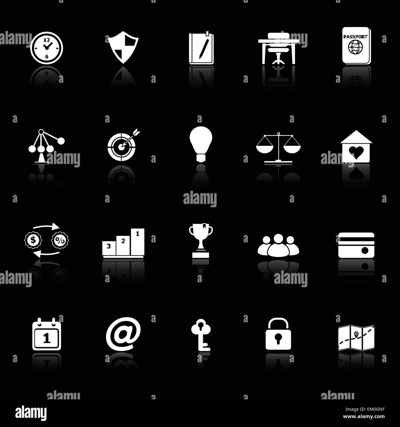 Thinking related icons with reflect on black background, stock vector ...