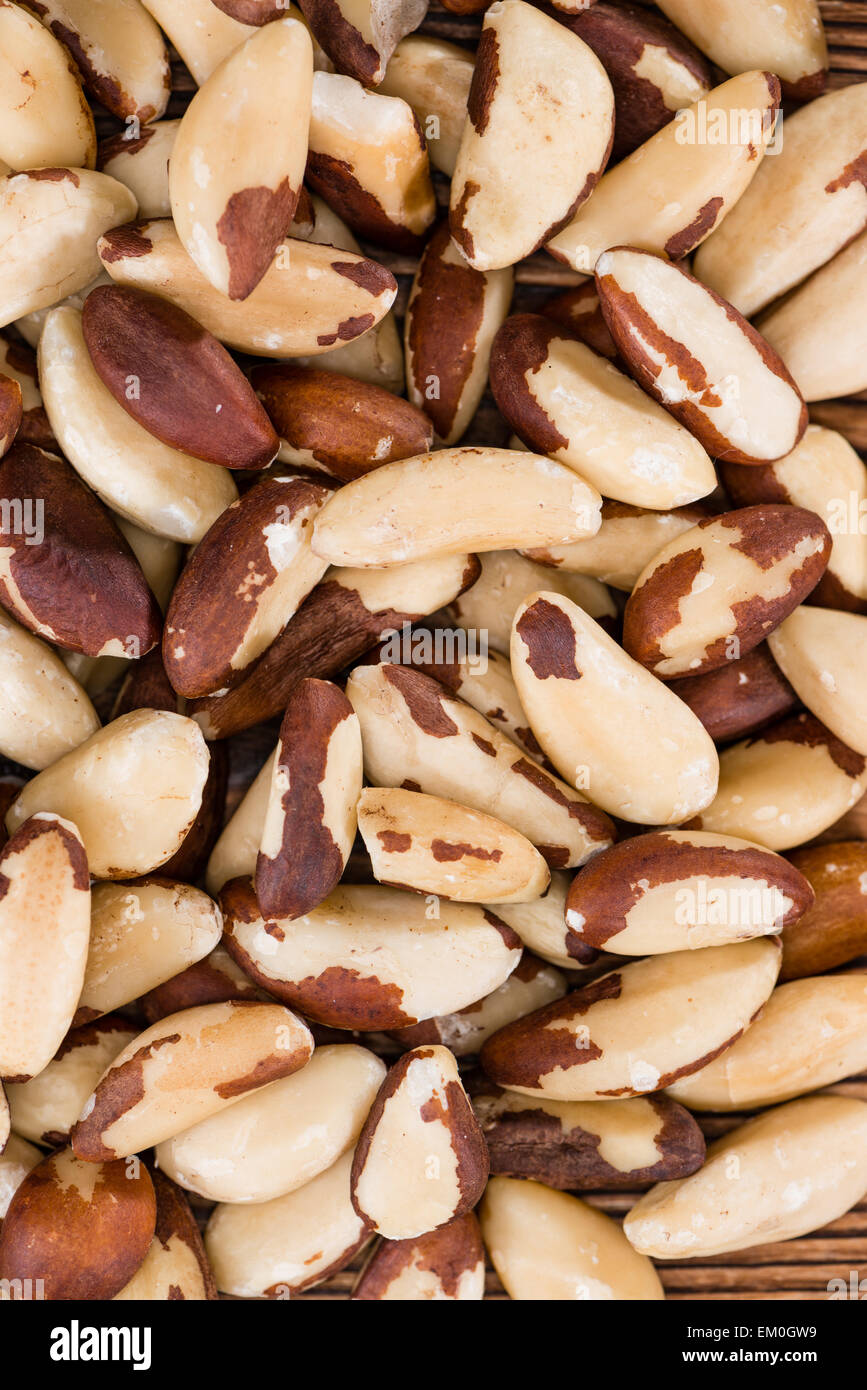 Brazil Nuts (detailed close-up shot) on an old vintage background Stock ...