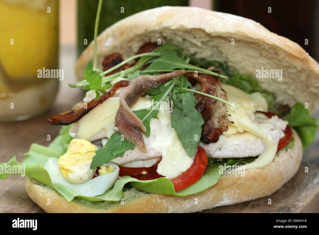 Caesar salad sandwich in a focaccia bun Stock Photo - Alamy