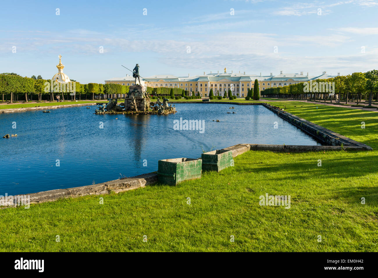 Pools and fountains in the Upper Gardens of the Peterhof Palace, Saint ...