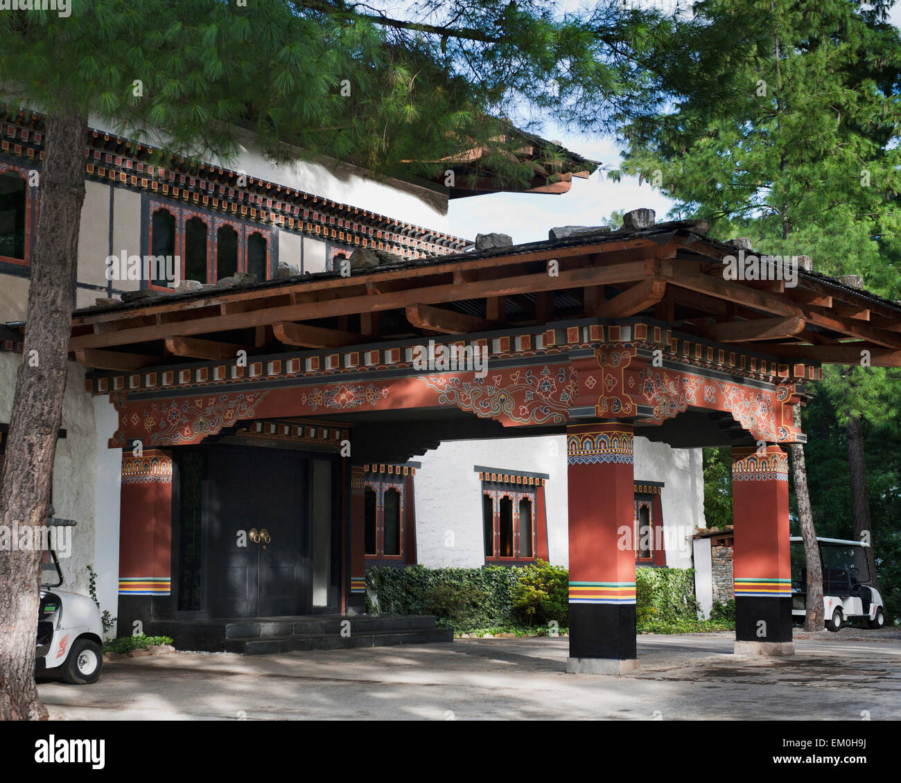 View Of The Entrance To Uma Paro Hotel; Paro District Bhutan Stock ...