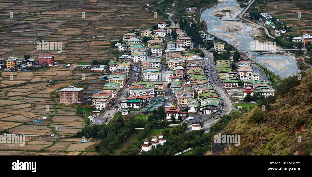 High Angle View Of Paro Town; Paro District Bhutan Stock Photo - Alamy