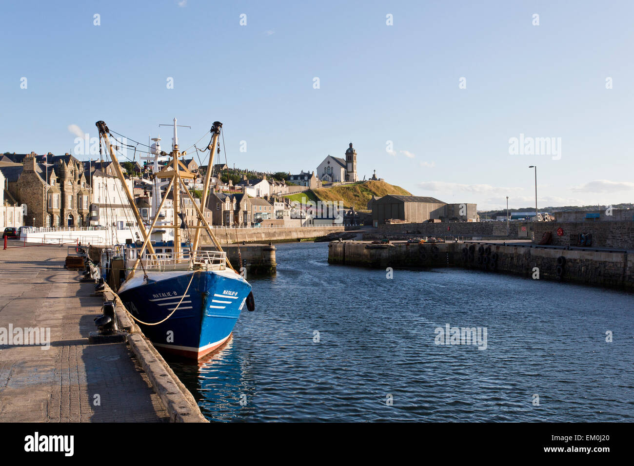 Macduff Harbour with Doune Church in the distance;Aberdeenshire ...