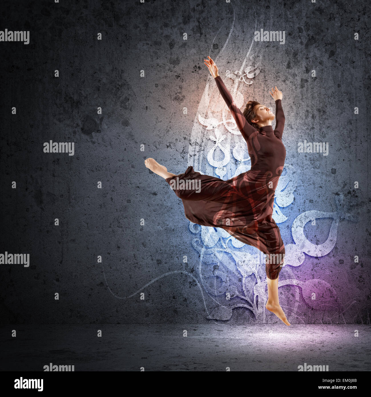 Girl in color dress dancing.Collage Stock Photo - Alamy