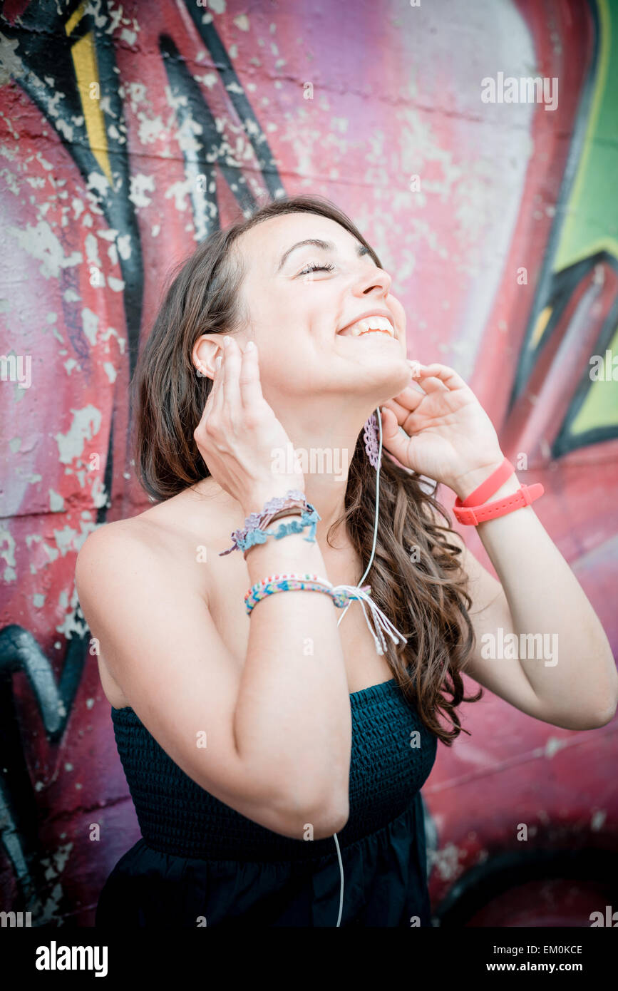 beautiful woman listening to music Stock Photo - Alamy