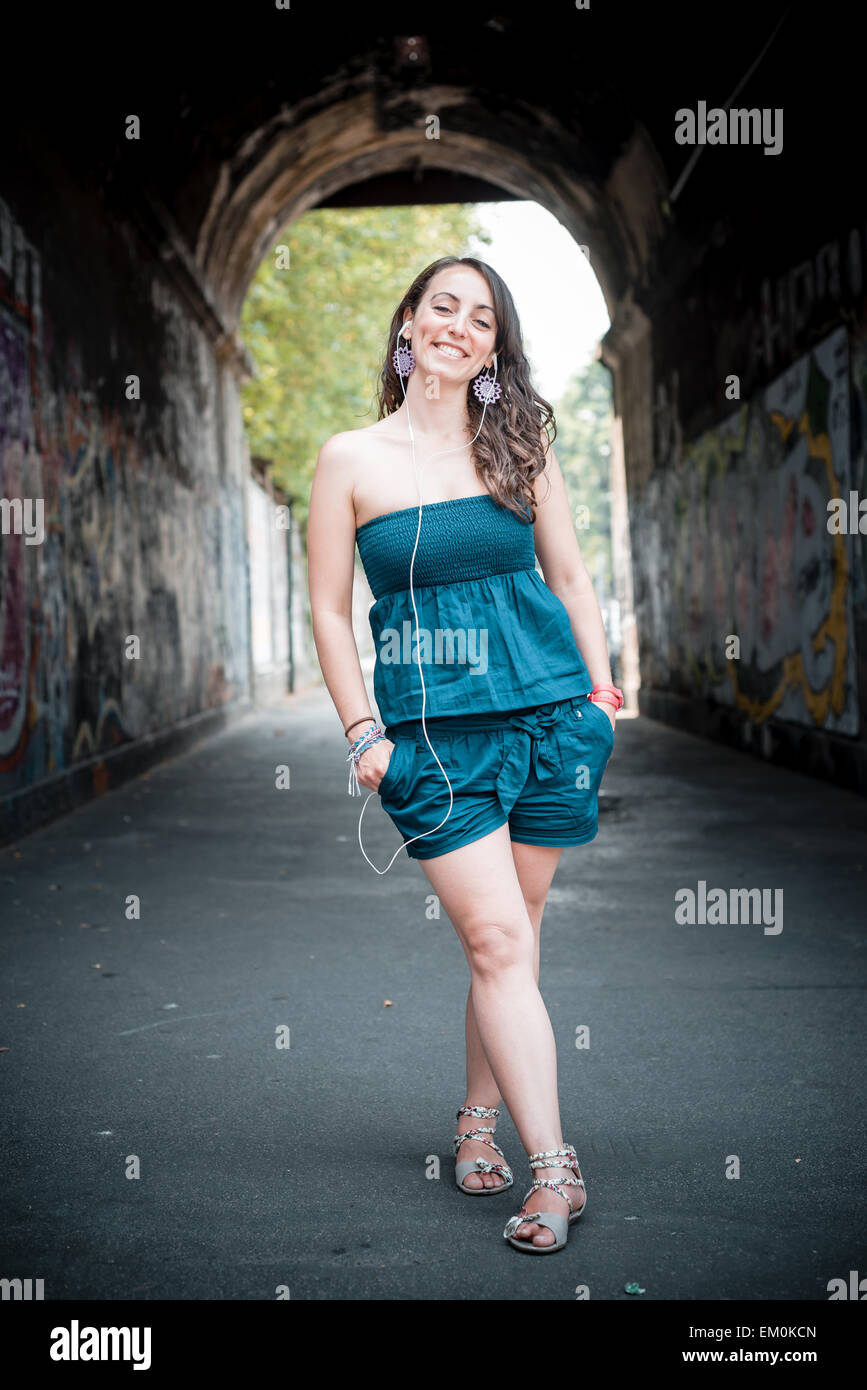 beautiful woman listening to music Stock Photo - Alamy