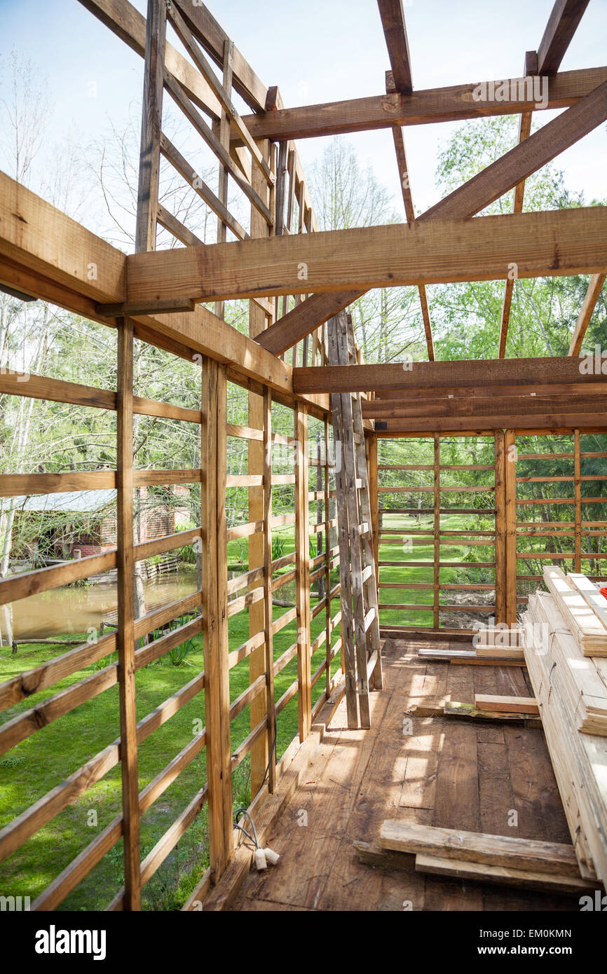 Incomplete Timber Cabin At Construction Site Stock Photo - Alamy