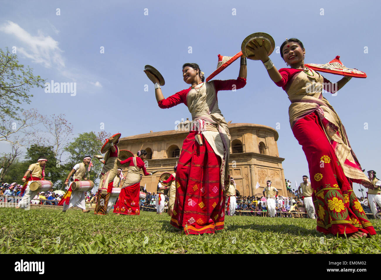 Sivasagar, Assam, India. 15th Apr, 2015. Girls perform Bihu dance at ...