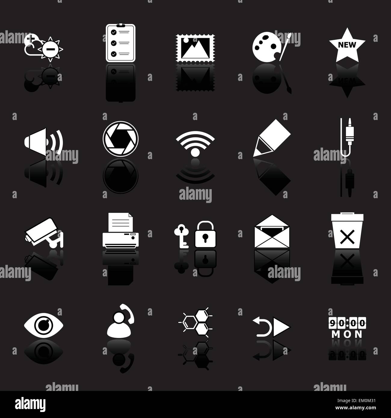 General computer screen icons with reflect on black background, stock ...