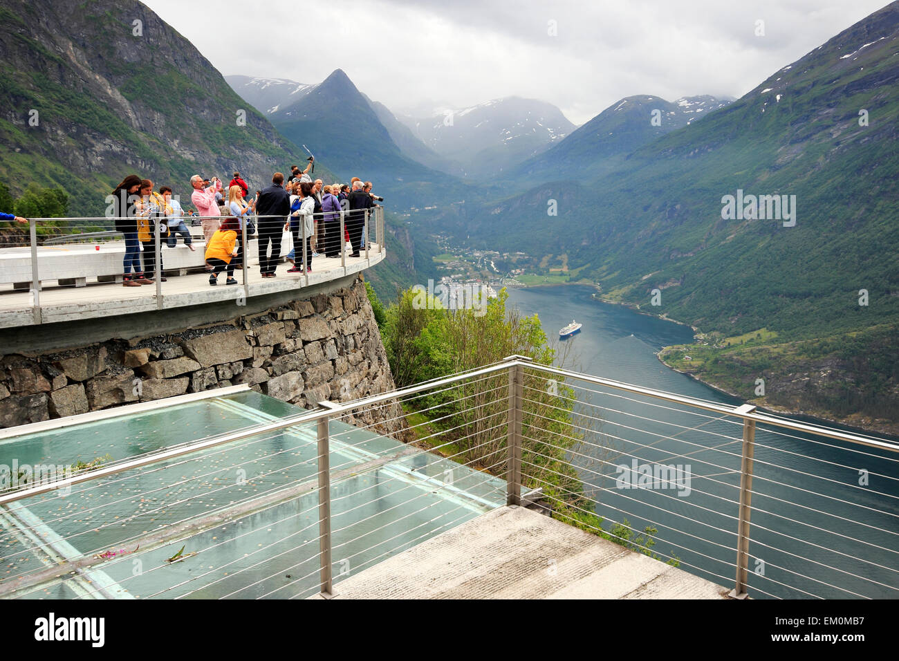 Tourists at the Eagle’s Road viewing platform, Geiranger, Norway ...