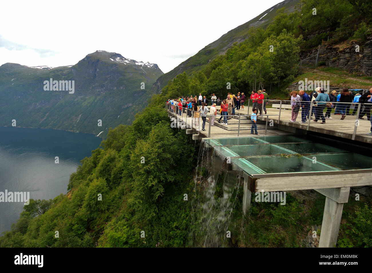 Tourists at the Eagle’s Road viewing platform, Geiranger, Norway ...