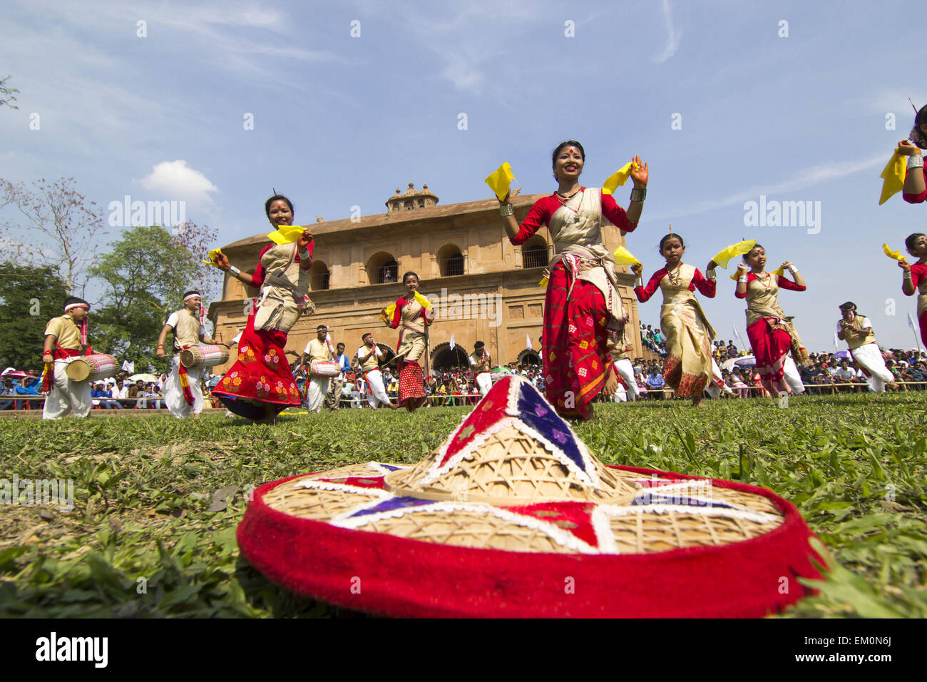 Sivasagar, Assam, India. 15th Apr, 2015. Girls perform Bihu dance at ...
