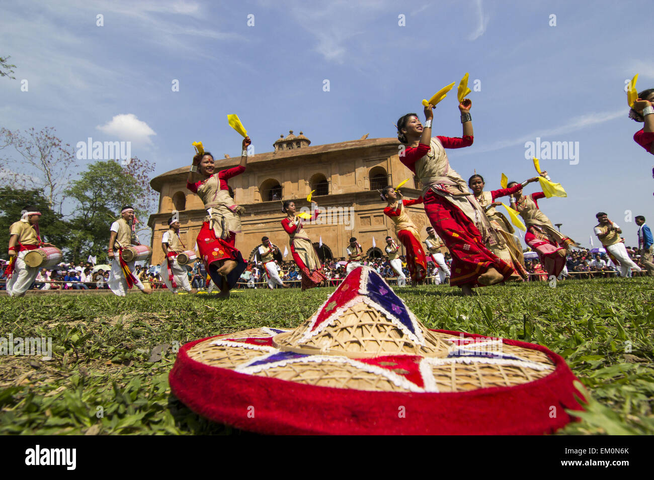 Sivasagar, Assam, India. 15th Apr, 2015. Girls perform Bihu dance at ...