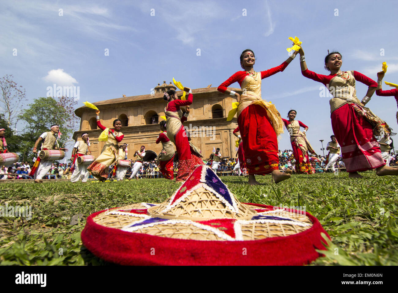 Sivasagar, Assam, India. 15th Apr, 2015. Girls perform Bihu dance at ...