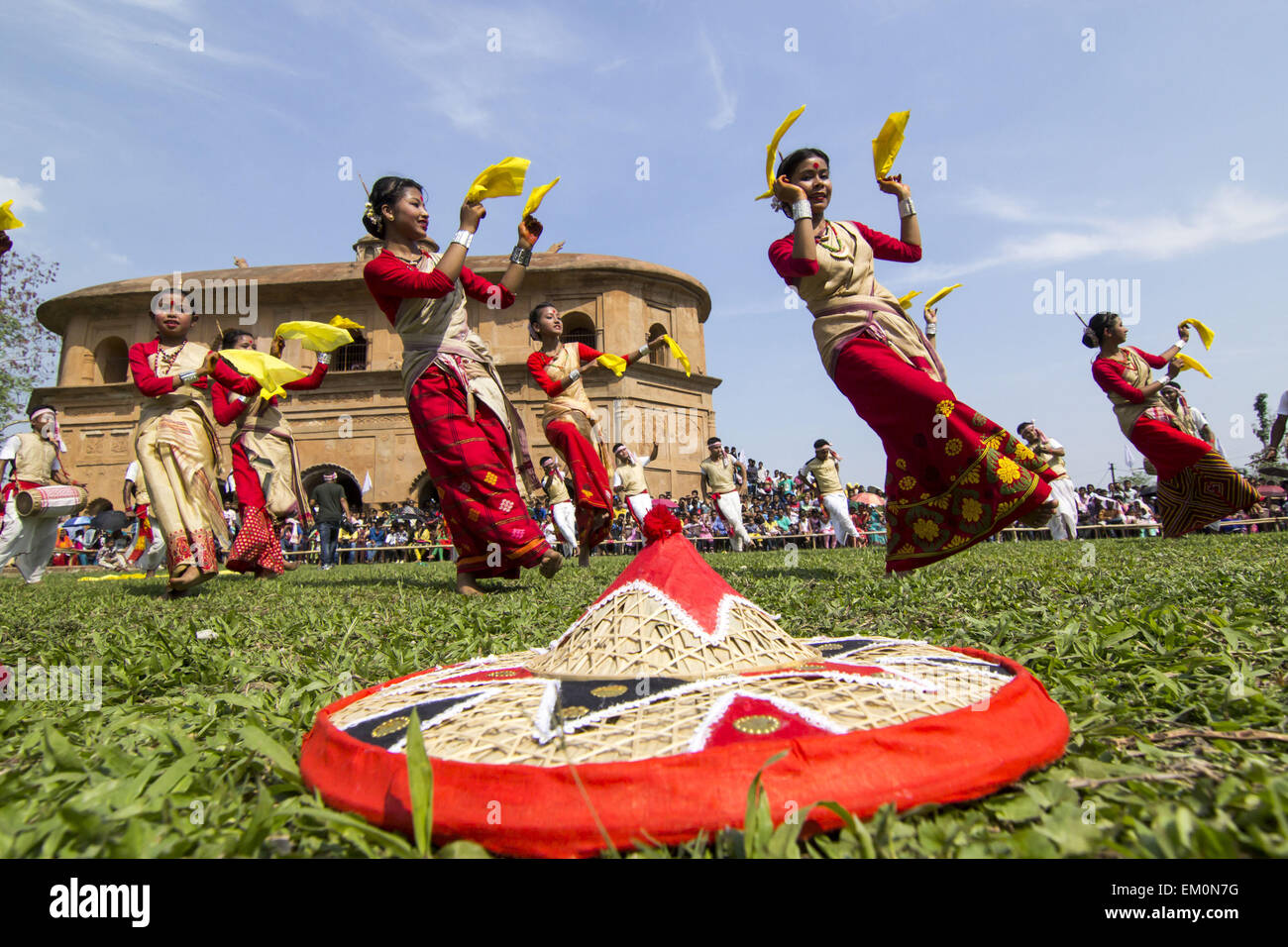 Sivasagar, Assam, India. 15th Apr, 2015. Girls perform Bihu dance at ...