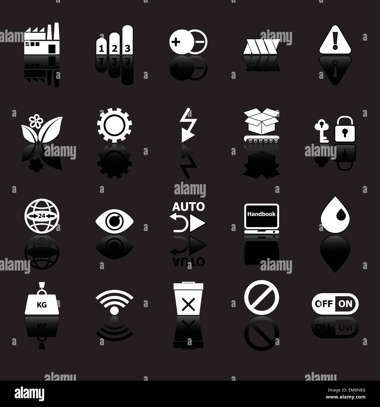 Electronic sign icons with reflect on black background, stock vector ...