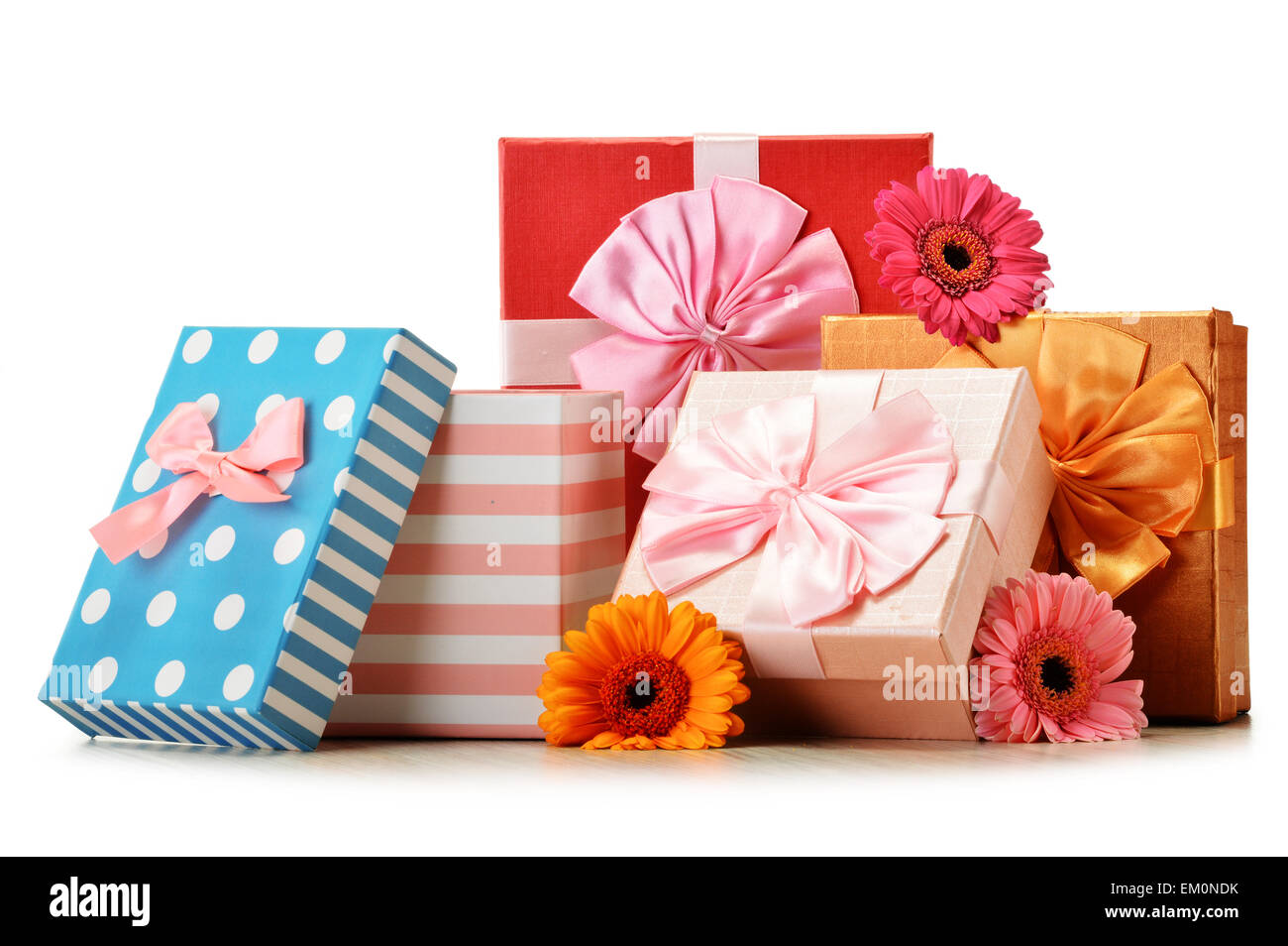 Colorful gift boxes isolated on white background Stock Photo - Alamy