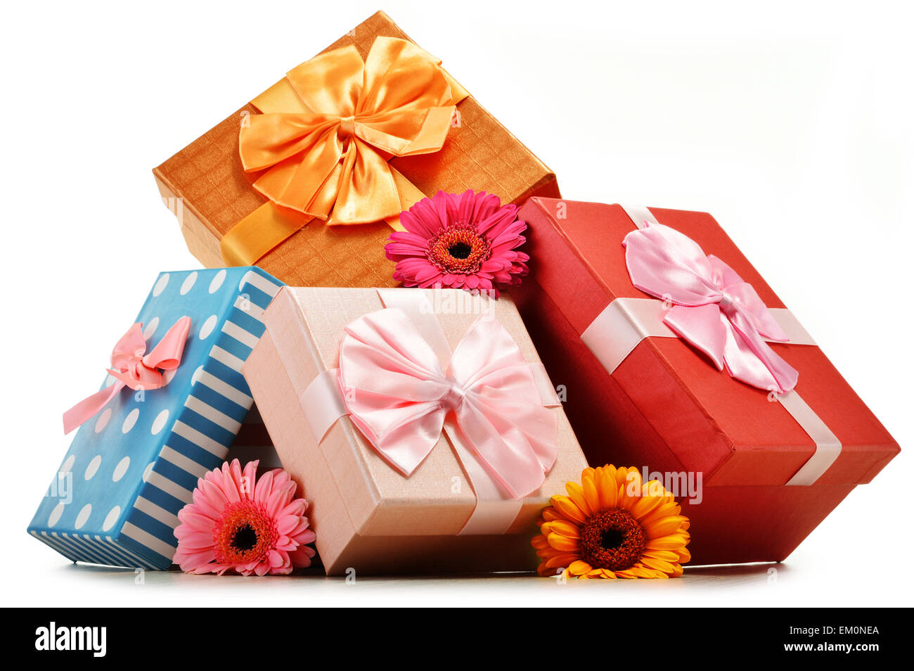 Colorful gift boxes isolated on white background Stock Photo - Alamy