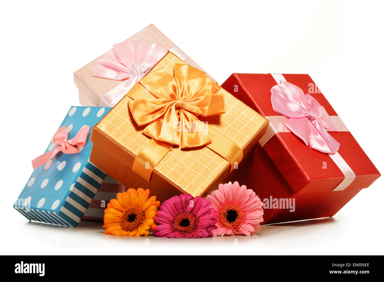 Colorful gift boxes isolated on white background Stock Photo - Alamy