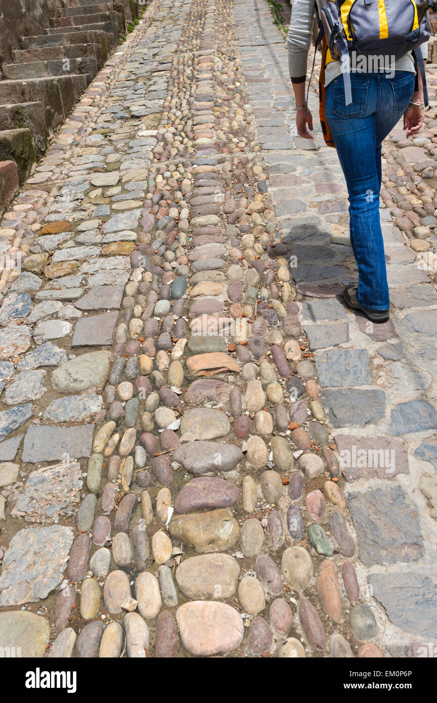 A Person Walks A Stone Path; Cusco Peru Stock Photo - Alamy