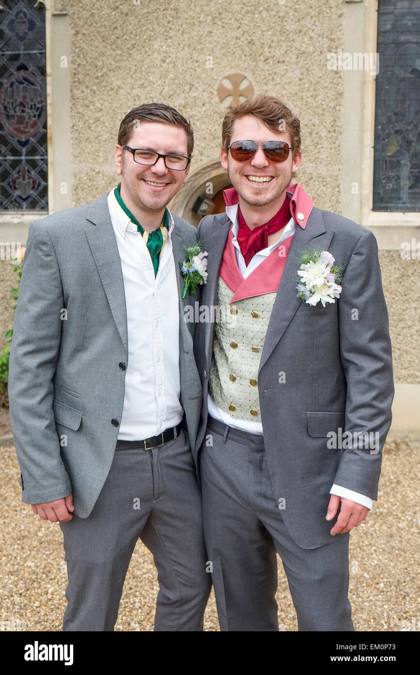 Bridegroom and Best Man outside church before wedding Stock Photo - Alamy