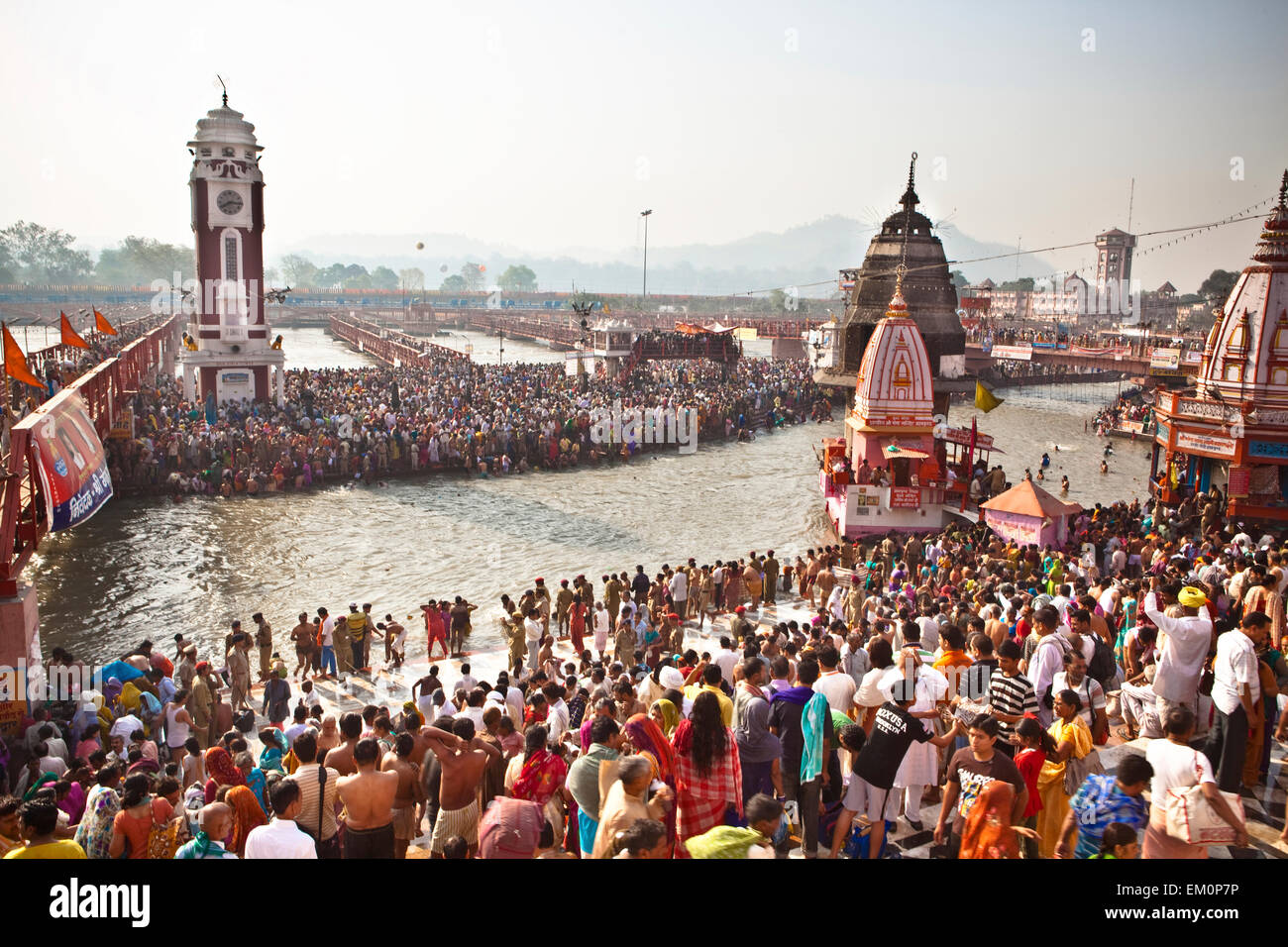 A Crowd Gathers At The Ganges River For The Kumbh Mela Pilgrimage ...