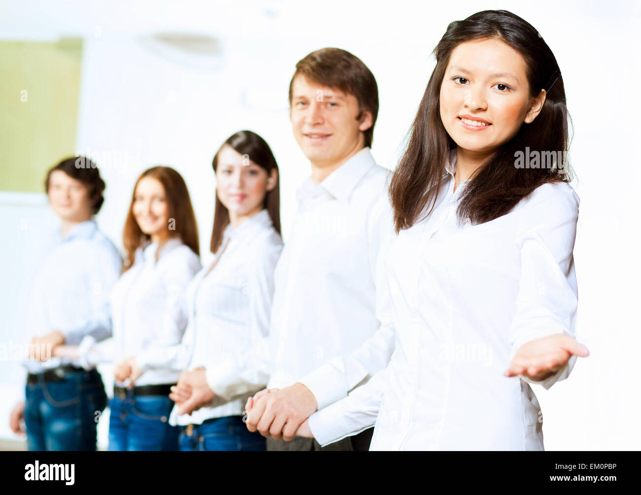 Five students smiling Stock Photo - Alamy