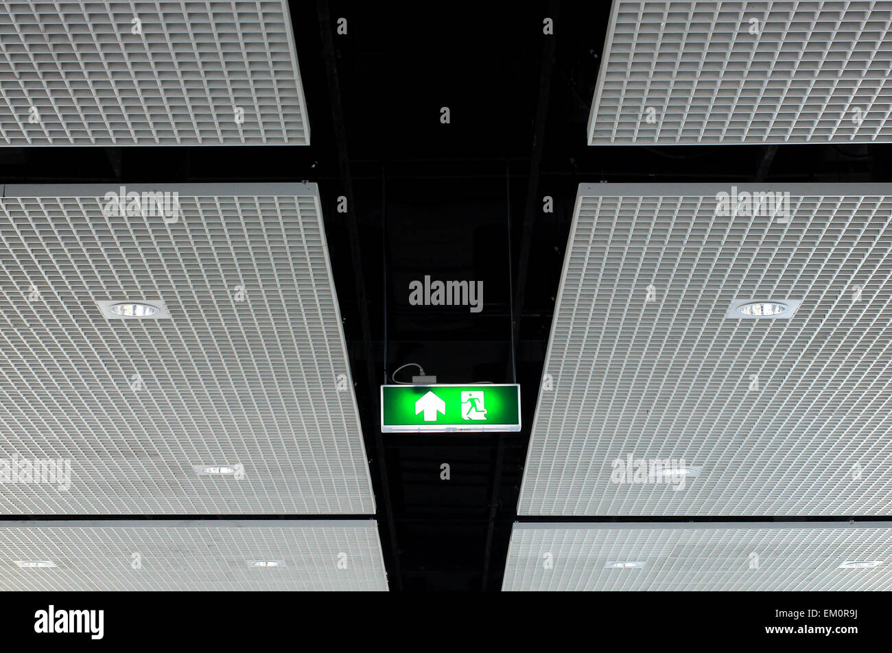 White exit sign hanging hi-res stock photography and images - Alamy