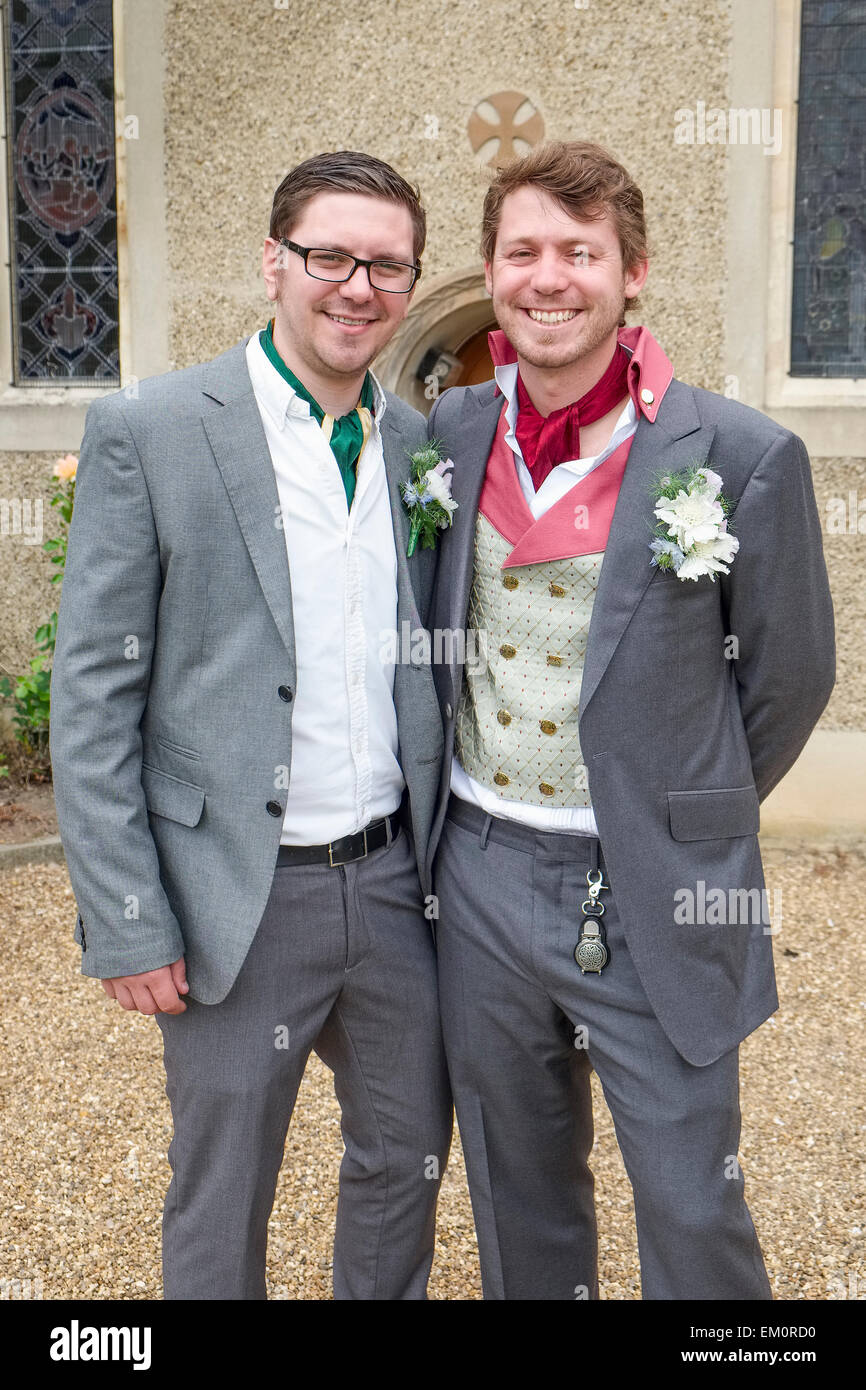 Bridegroom and Best Man outside church before wedding Stock Photo - Alamy