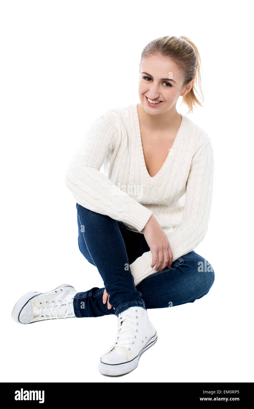 Pretty caucasian girl posing casually Stock Photo - Alamy