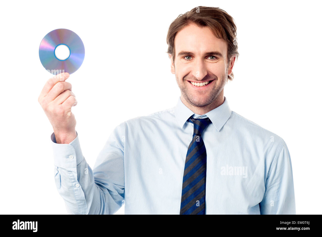 Manager showing compact disc Stock Photo - Alamy