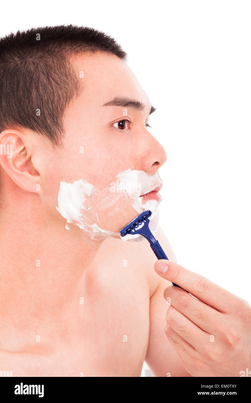 handsome young man with shaving Stock Photo - Alamy
