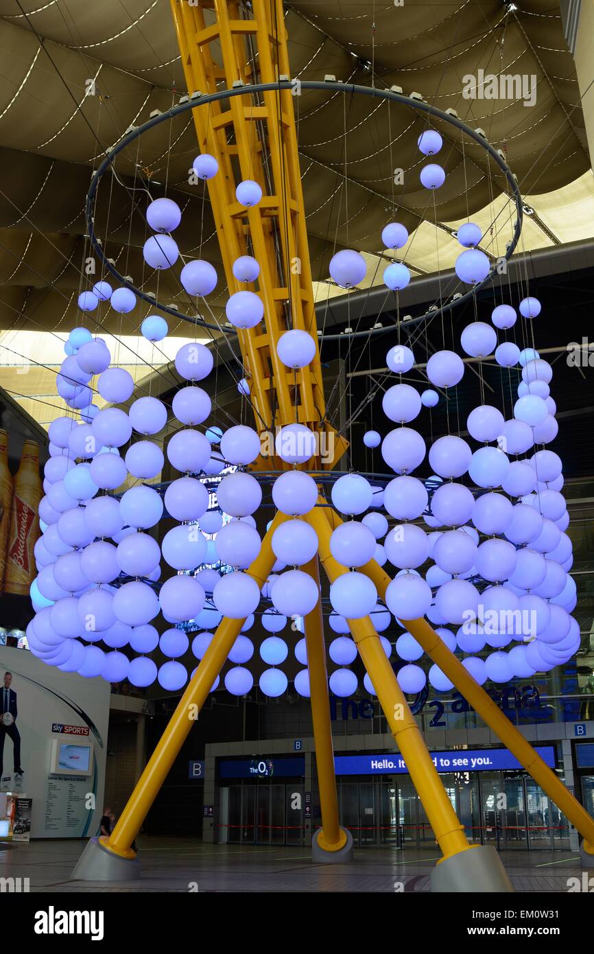 Lighting sculpture in interior of O2 arena at Greenwich Peninsular ...