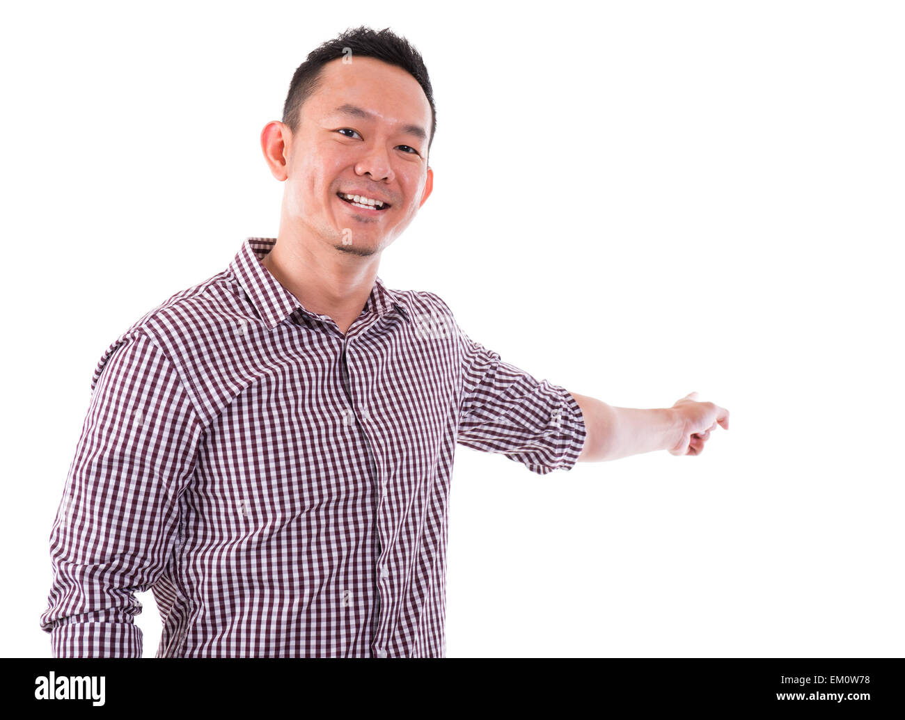 Asian male finger pointing something Stock Photo - Alamy