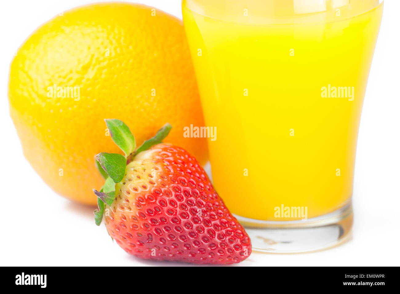 strawberry,orange and a glass of orange juice isolated on white Stock ...