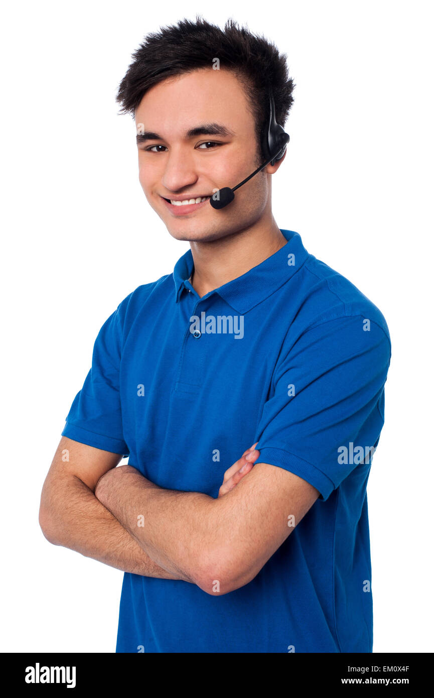 Confident male customer support executive Stock Photo - Alamy