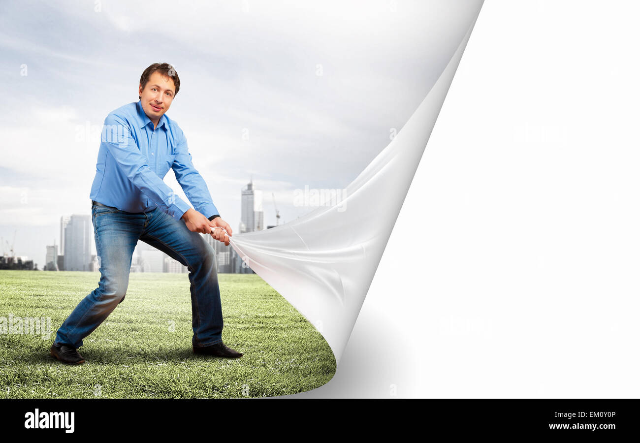 Adult man changing reality Stock Photo - Alamy