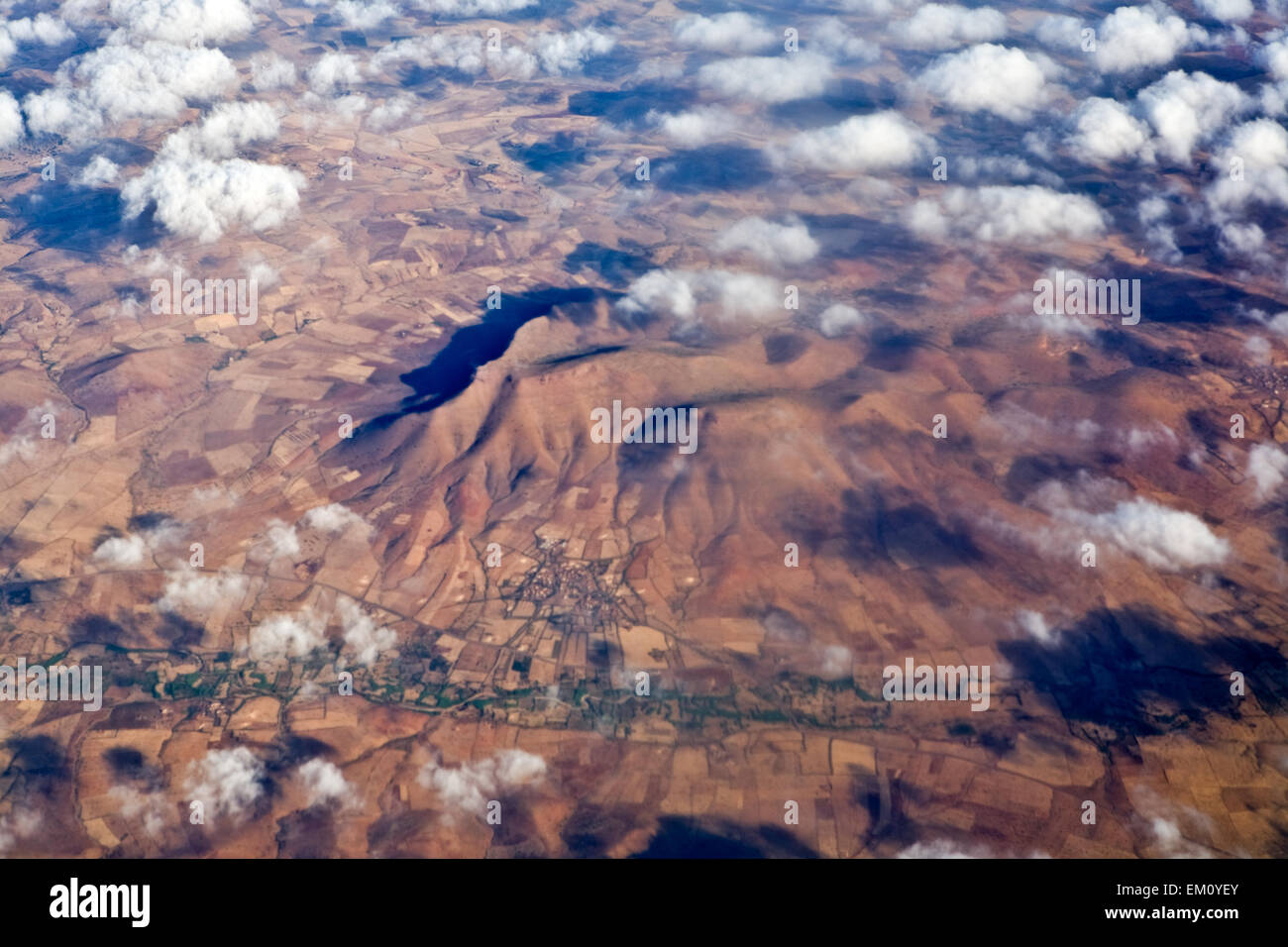 Aerial photograph from Morocco land with rivers, desert, and cultives ...