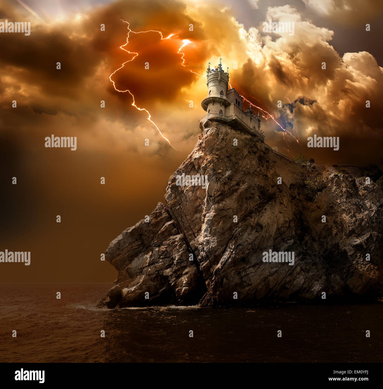 Lightning over the castle Stock Photo - Alamy