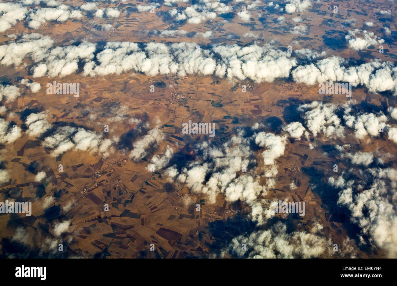 Aerial photograph from Morocco land with rivers, desert, and cultives ...