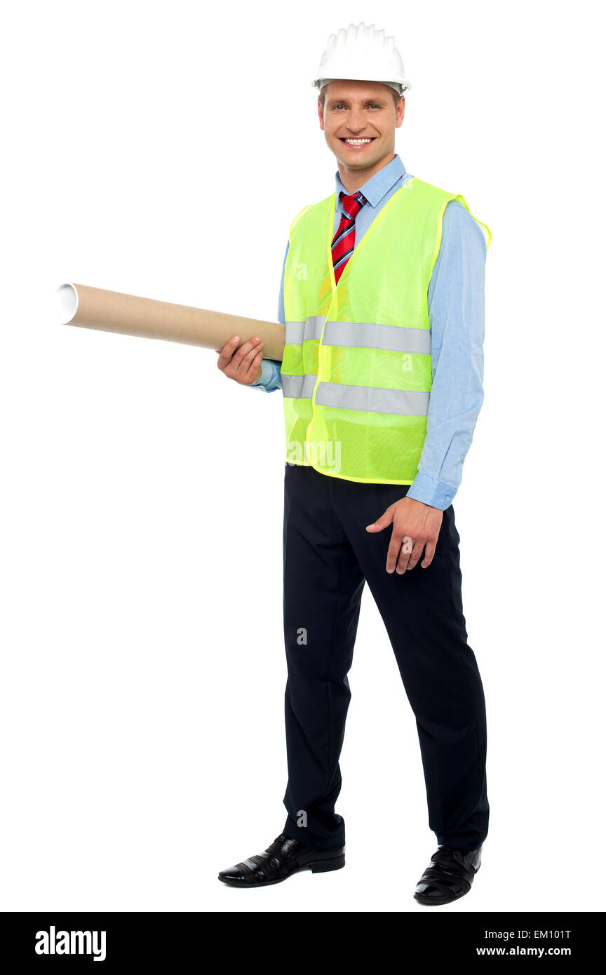 Smiling young employee holding Cut Out Stock Images & Pictures - Alamy