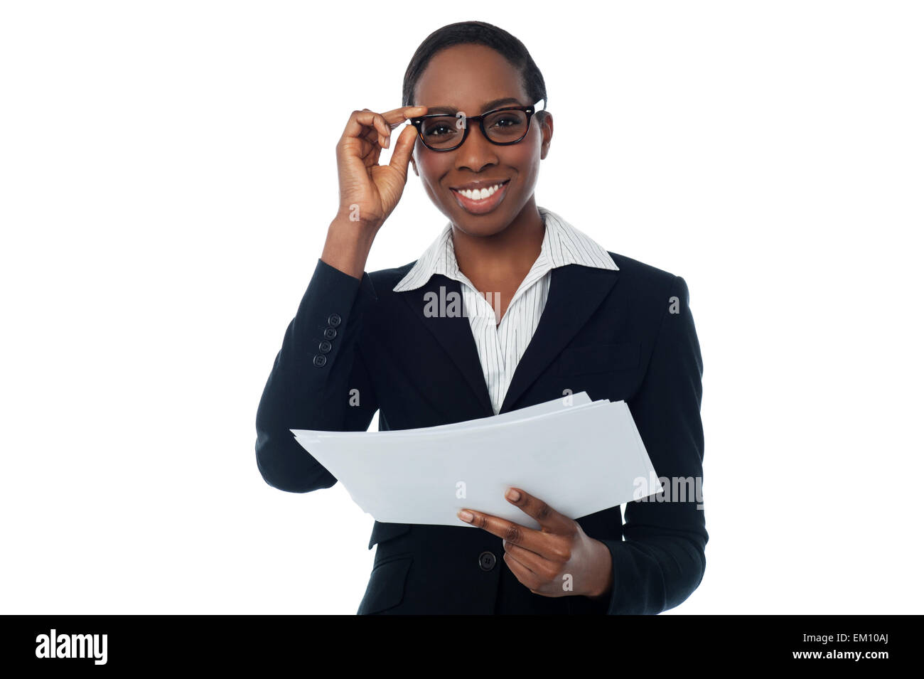 Manager reviewing documents Stock Photo - Alamy
